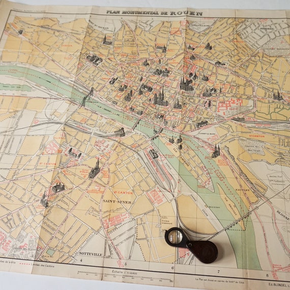 Rouen France / Plan Monumental / Authentic Map / 4 Color / | Etsy