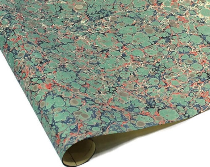Hand-marbled Paper Imported From Italy Stone Coral and Aquamarine - Etsy