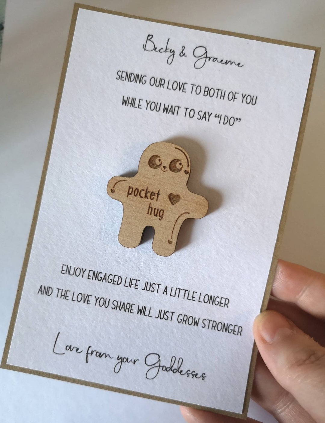 Wooden Pocket Hug With Personalised Wording for Postponed Wedding Day ...