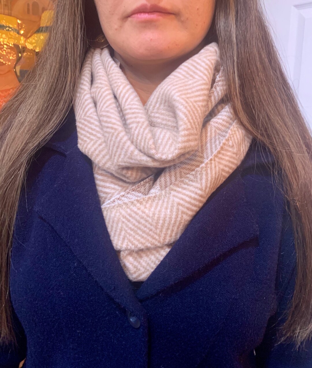 Herringbone Infinity Scarf, Soft, Winter Scarf. Fucsia and Beige ...