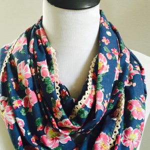 Blue Floral Circle Scarf, Scarf in a Loop in Blue Floral Soft Cotton ...