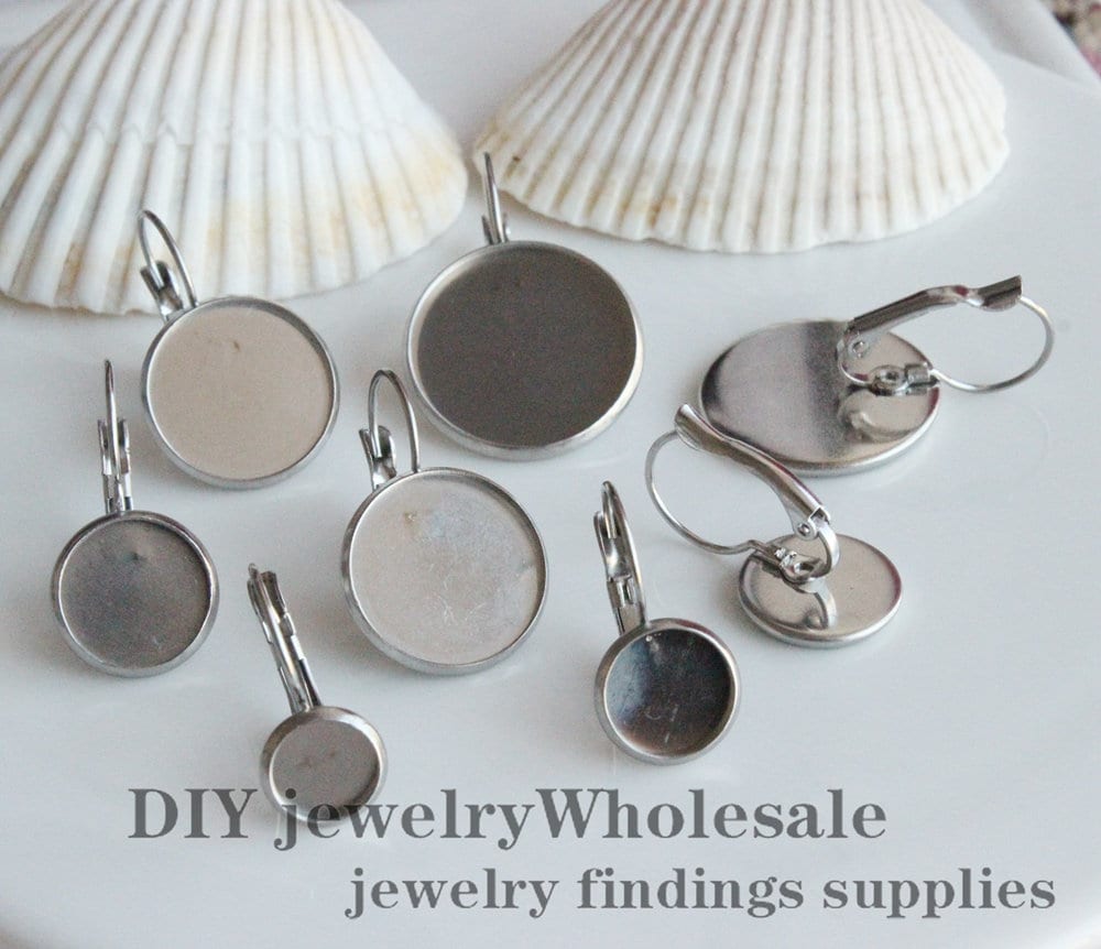 50pcs Surgical Steel Bezel French Bases Earring Blanks Base 8mm / 10mm ...