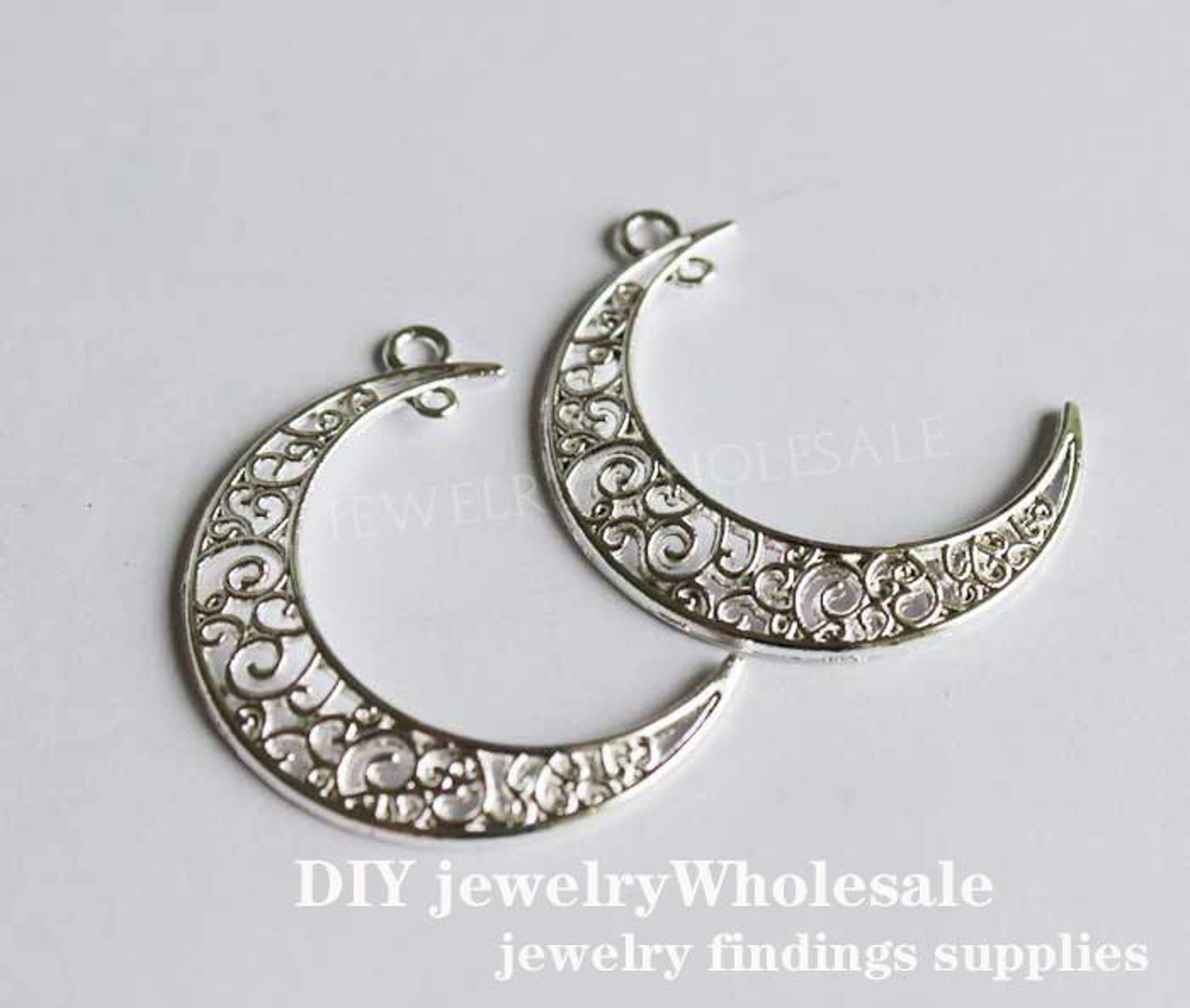 20pcs Filigree Moon Shape Earring Necklace Findings Charm - Etsy
