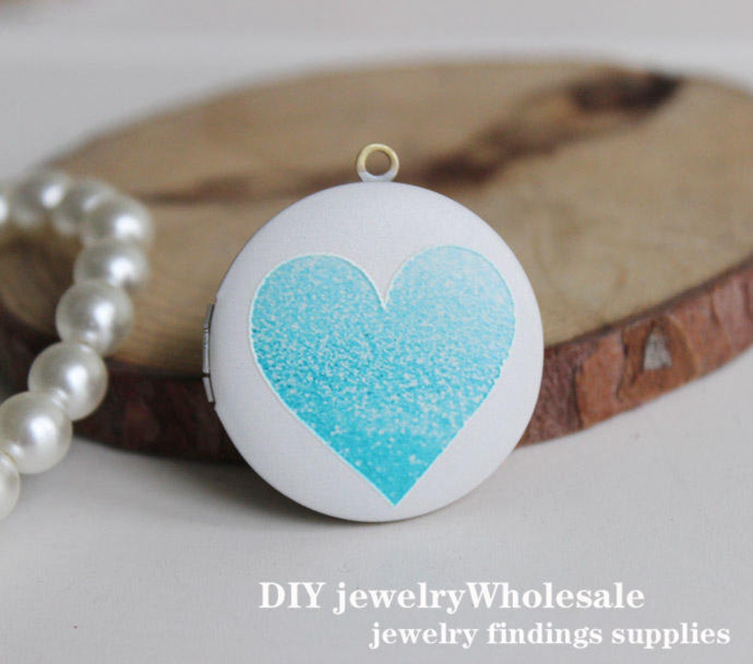 1pcs Blue Heart 3D Embossed Design 32mm Photo Locket Necklace Xh76 ...