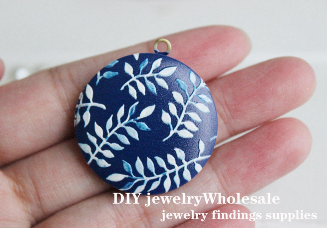 1pcs Dark Blue Background Design Locket XH82 3D Embossed Antique Bronze ...