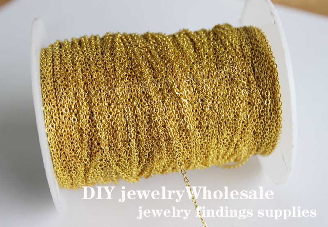 16 Ft Spool of Gold Plated Chain 1.5mm Tiny Flat Solder Cable Chain ...
