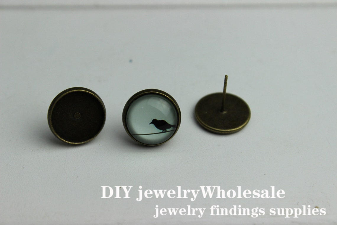 100pcs Antique Solid Brass Earring Posts With Round 10mm Pad | Etsy