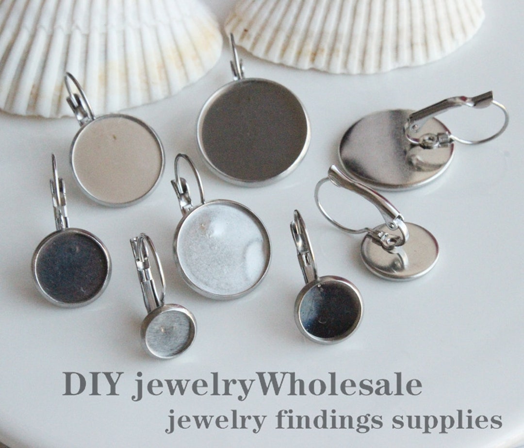 50pcs Surgical Steel Bezel French Bases Earring Blanks Base 8mm / 10mm ...
