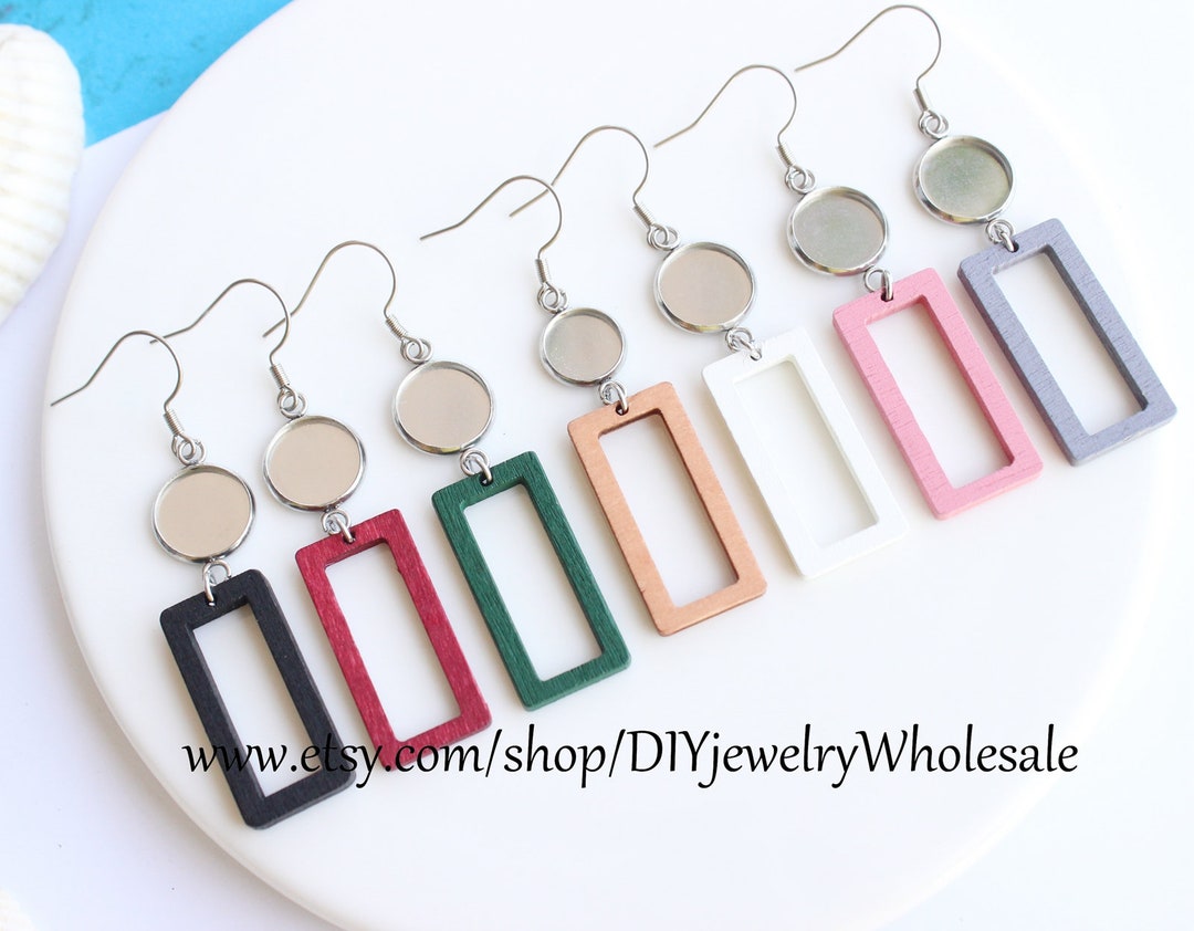10pcs Wood Surgical Steel Earring Blank, Earrings Bases Settings ...