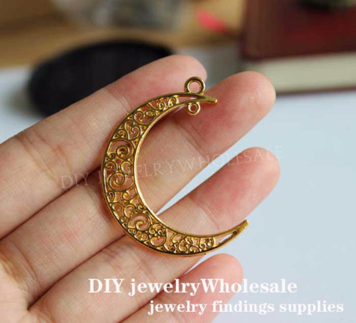 20pcs Filigree Moon Shape Earring Necklace Findings Charm | Etsy