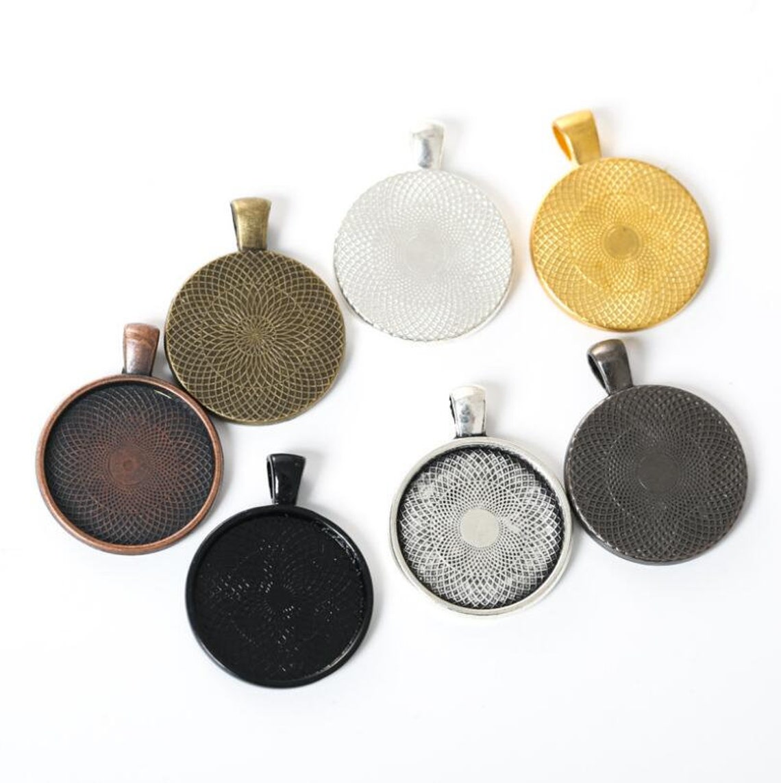 10pcs Round Bezel Pendant Trays,diy Round Bezel Pendant Trays Base ...