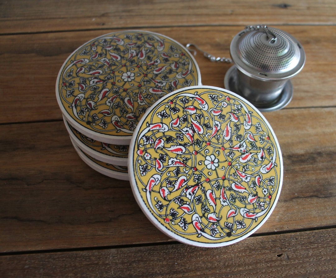 Turkish Ceramic Coaster Set (4) - Stunning 15th Century Ottoman Designs ...