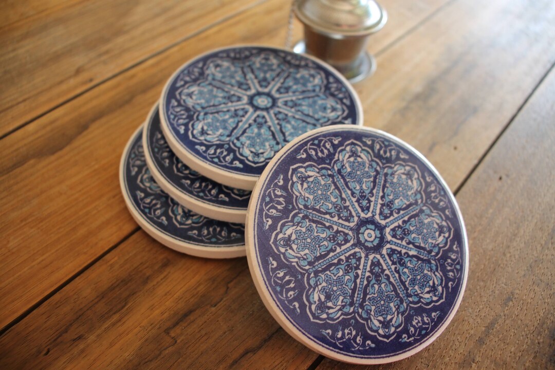Turkish Ceramic Coaster Set 4 Stunning 15th Century Ottoman Designs ...