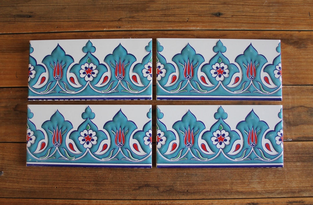 Ottoman Ceramic Border Tiles - Turquoise Floral, Set of 4 - Etsy