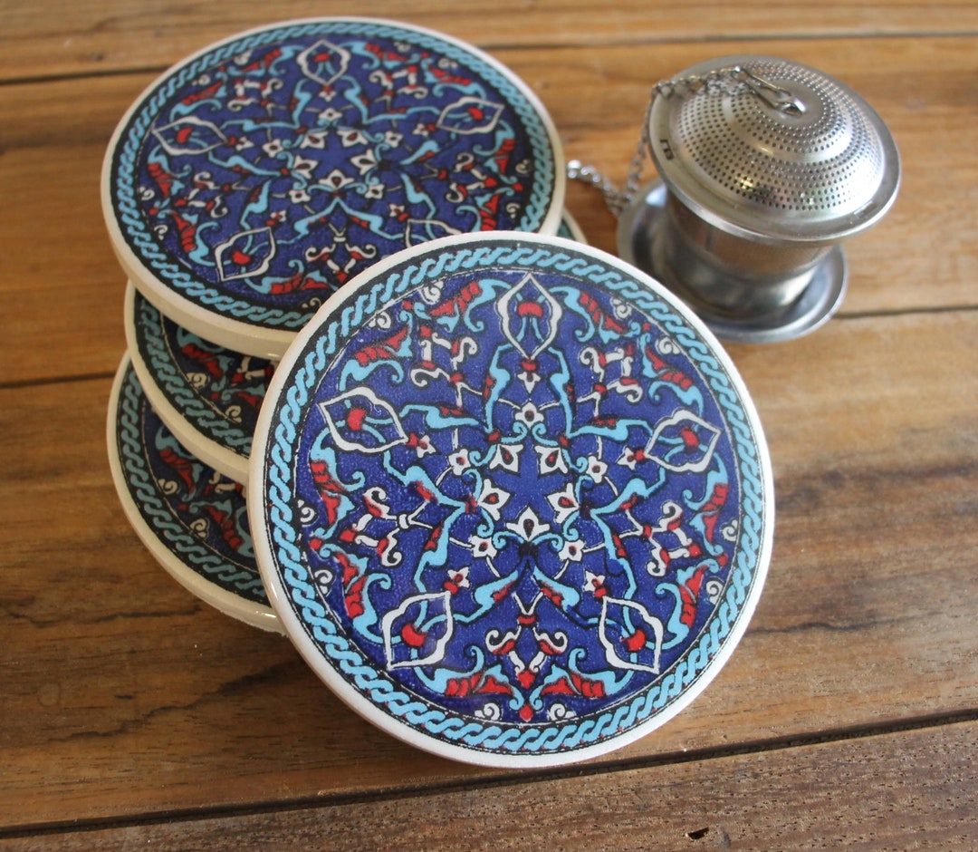 Turkish Ceramic Coaster Set (4) - Stunning 15th Century Ottoman Designs ...