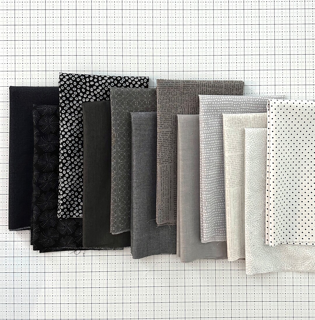 Dark & Stormy Black Gray White Stash Builder Fat Quarter Fabric Bundle ...