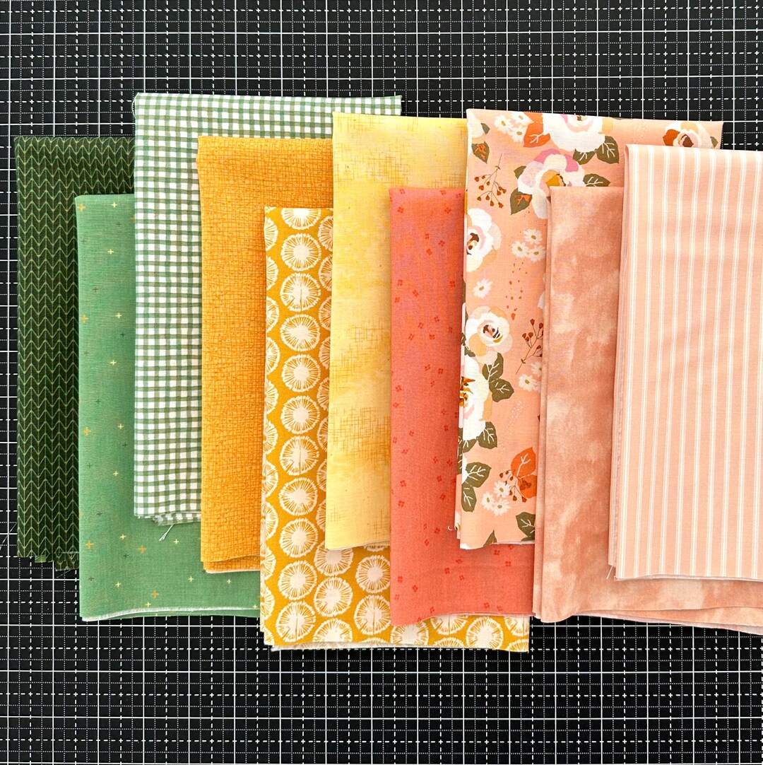 Sprig Green, Gold and Peach Fat Quarter Bundle by Sewcial Stitch 10 Fat ...