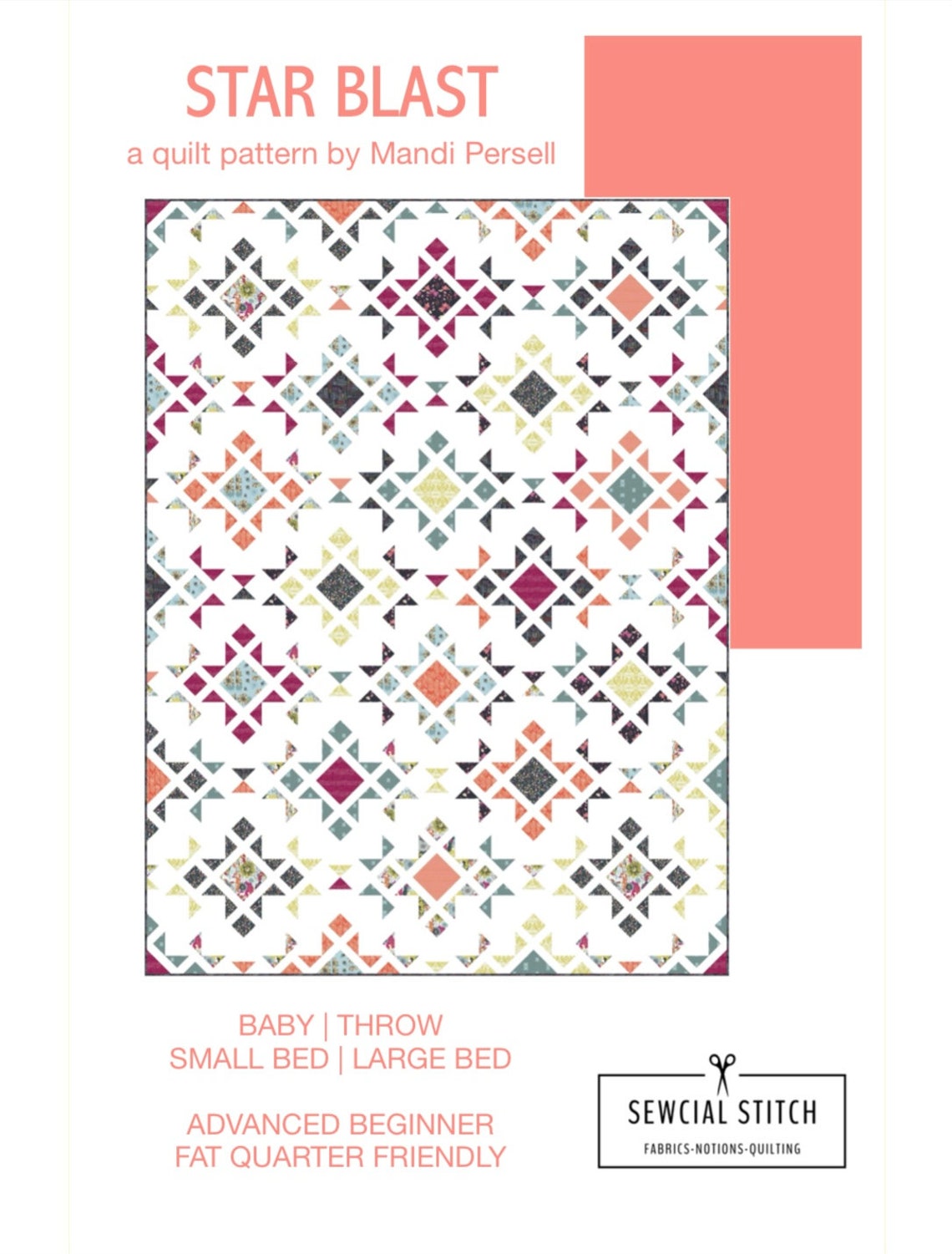 Star Blast Modern Star Quilt PDF Pattern by Mandi Persell of Sewcial ...