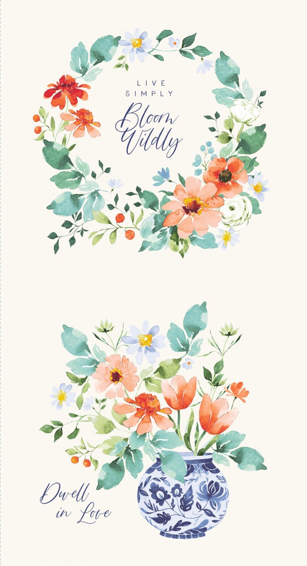Bloom Wildly Light Cream Floral Fabric Panel by Heatherlee Chan for ...