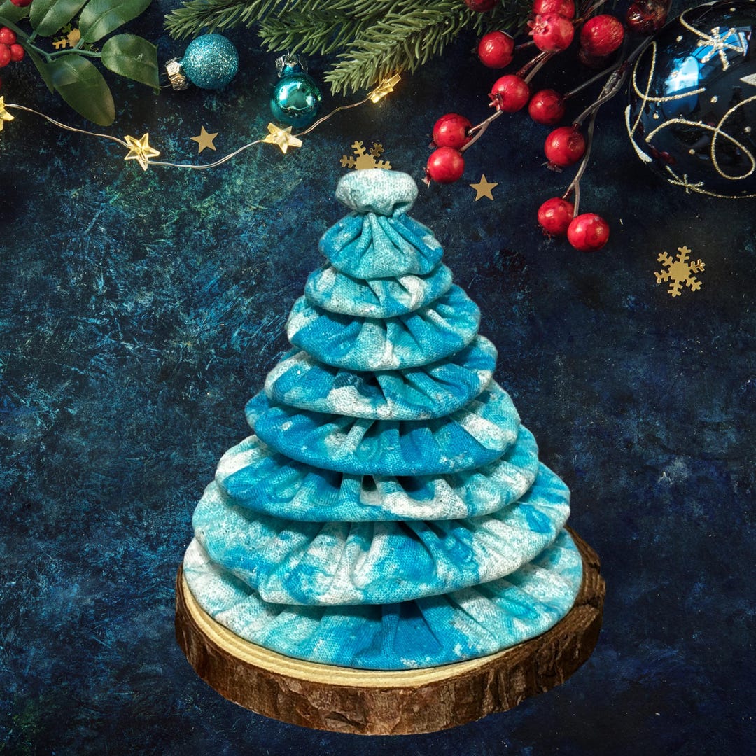 Blue & White Wonky Fabric Tree – Rustic Holiday Tabletop Ornament - Etsy