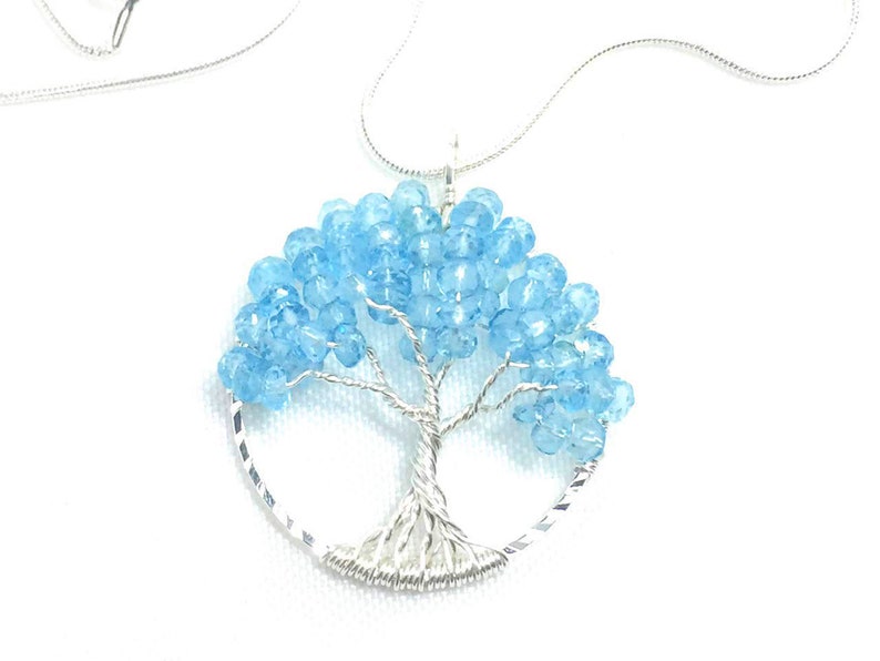 Blue Topaz Necklace Sterling Silver Tree of Life Pendant - Etsy