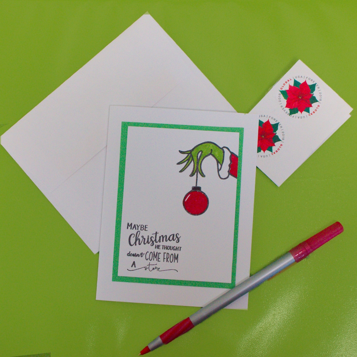 Grinch Card Grinch Notecard Grinch Card Set - Etsy