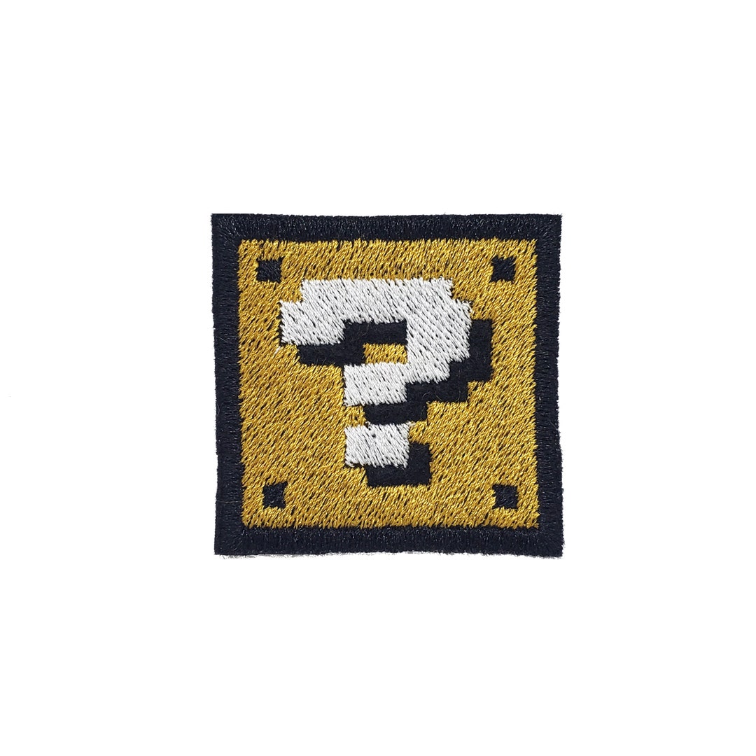 Mario Question Mark Block - Iron on Patch - Shiny Metallic Embroidered ...