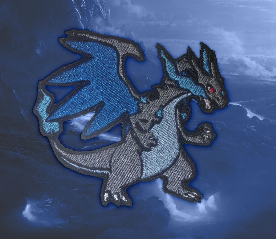 Mega Charizard X - Iron on Patch - Shiny Metallic Embroidered. Pokemon Patch. - Etsy