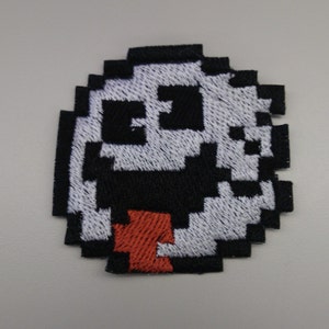 8 Bit Boo, Goofy Face, Shiny Metallic Embroidery Iron on Patch. Super ...