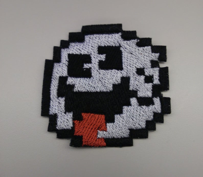 8 Bit Boo Goofy face Shiny Metallic Embroidery Iron On | Etsy