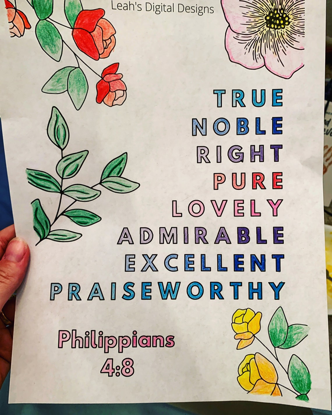 Coloring Page - Philippians 4:8 - Etsy