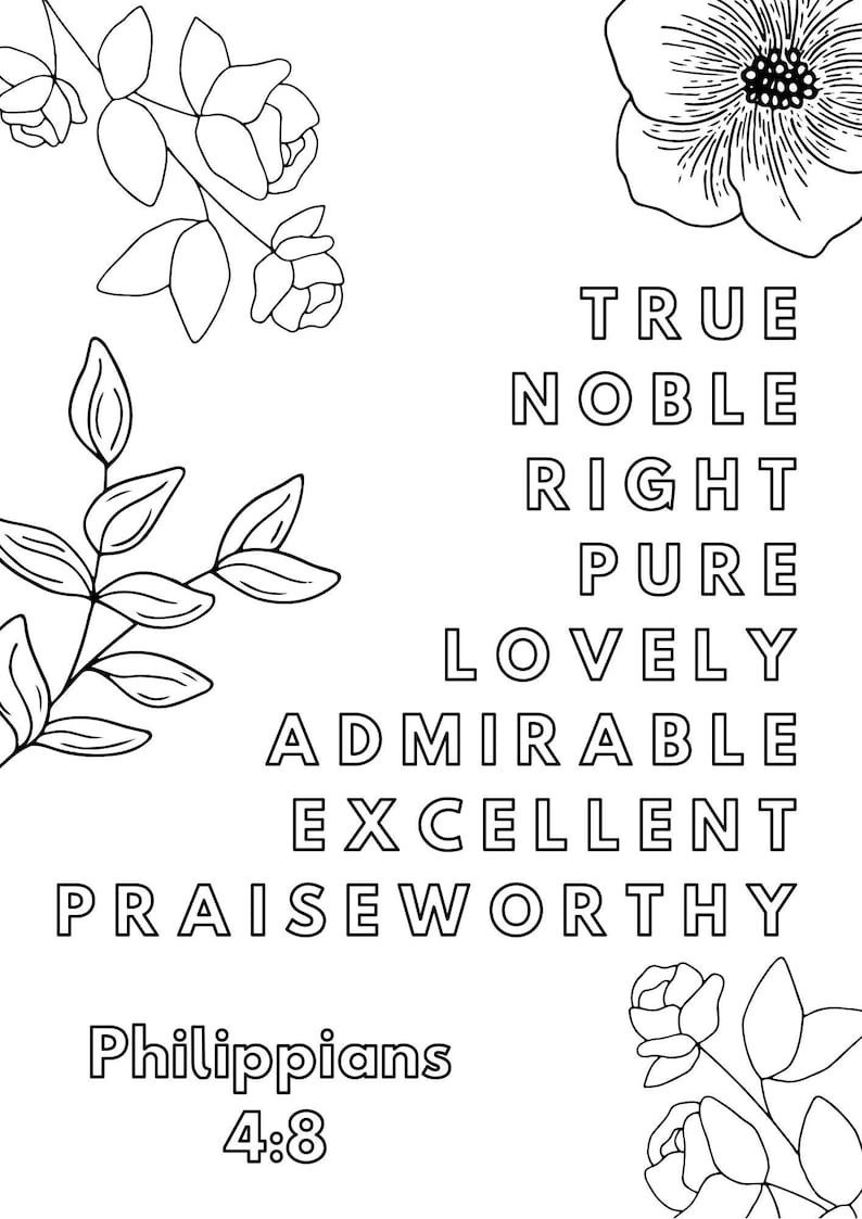 Coloring Page - Philippians 4:8 - Etsy