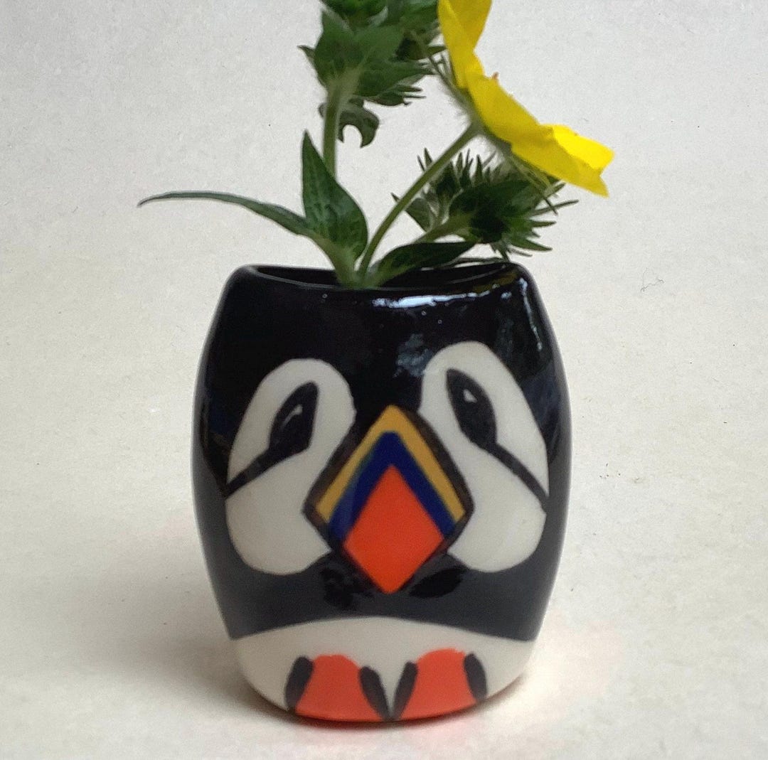 Ceramic Pottery Puffin Bud Vase. Thrown on the Potters Wheel, Hand ...