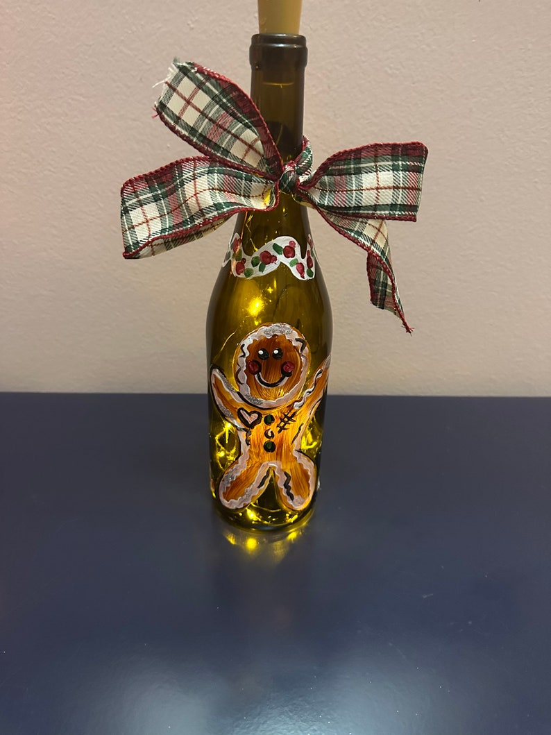 Hand Painted Gingerbread Lighted Wine Bottle - Etsy