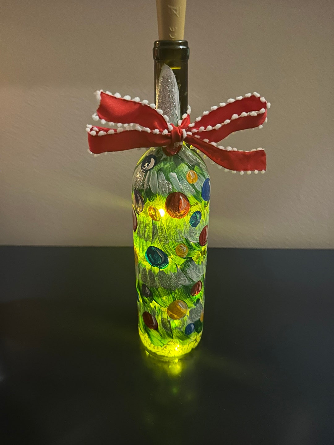 Christmas Tree Hand Painted Lighted Wine Bottle - Etsy
