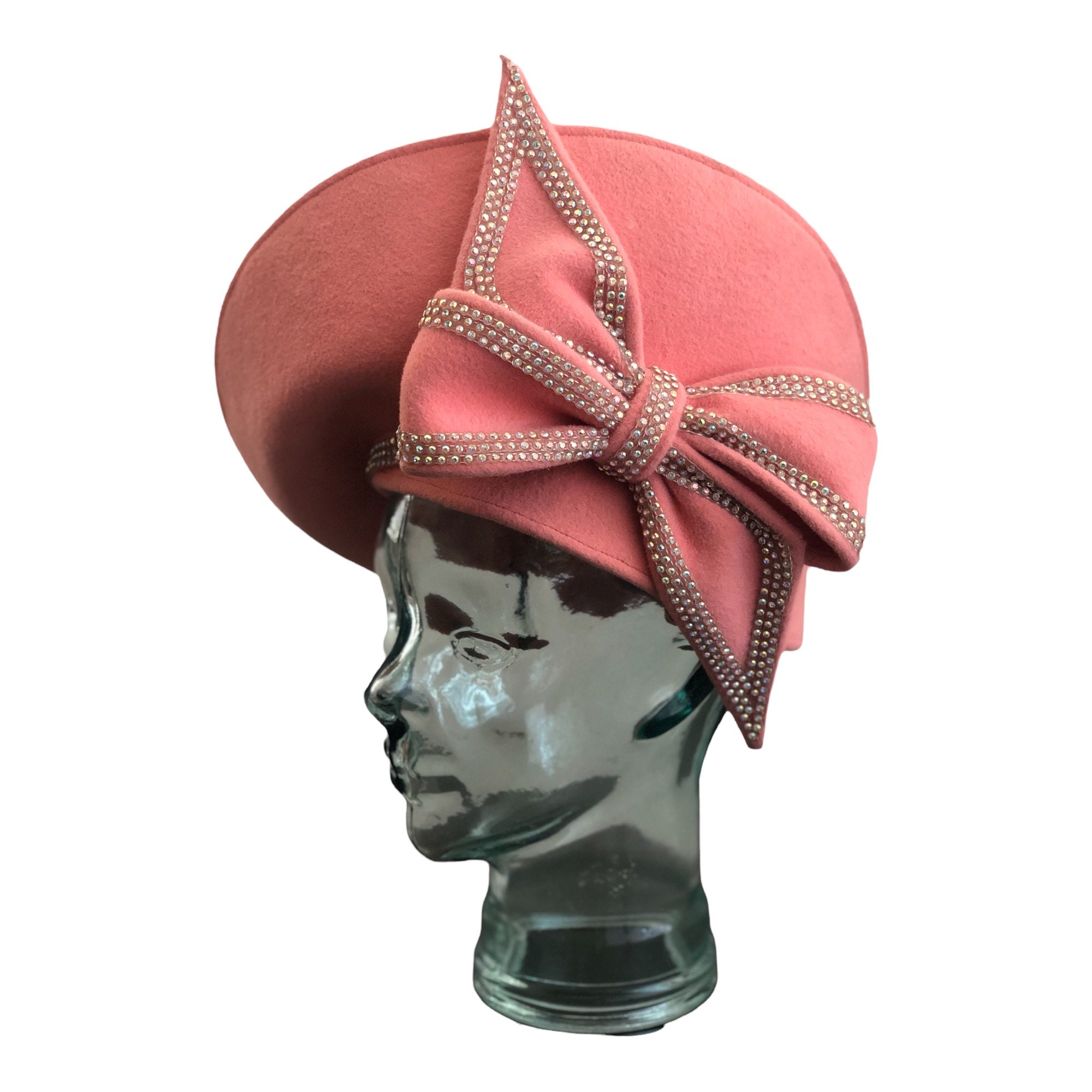 Designer Red Feather Jack Mcconnell Hat, Upscale Vintage Pink Wool Turn ...