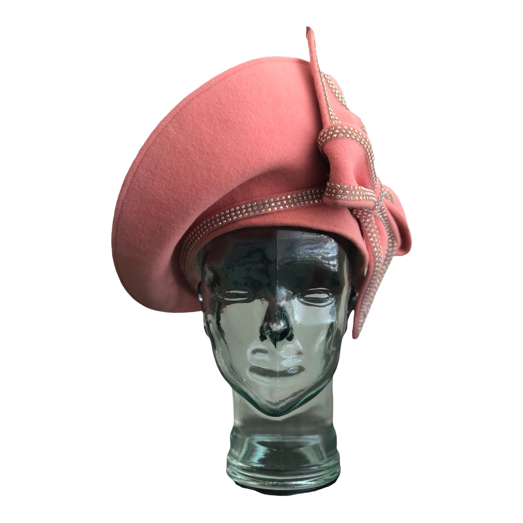 Designer Red Feather Jack Mcconnell Hat, Upscale Vintage Pink Wool Turn ...