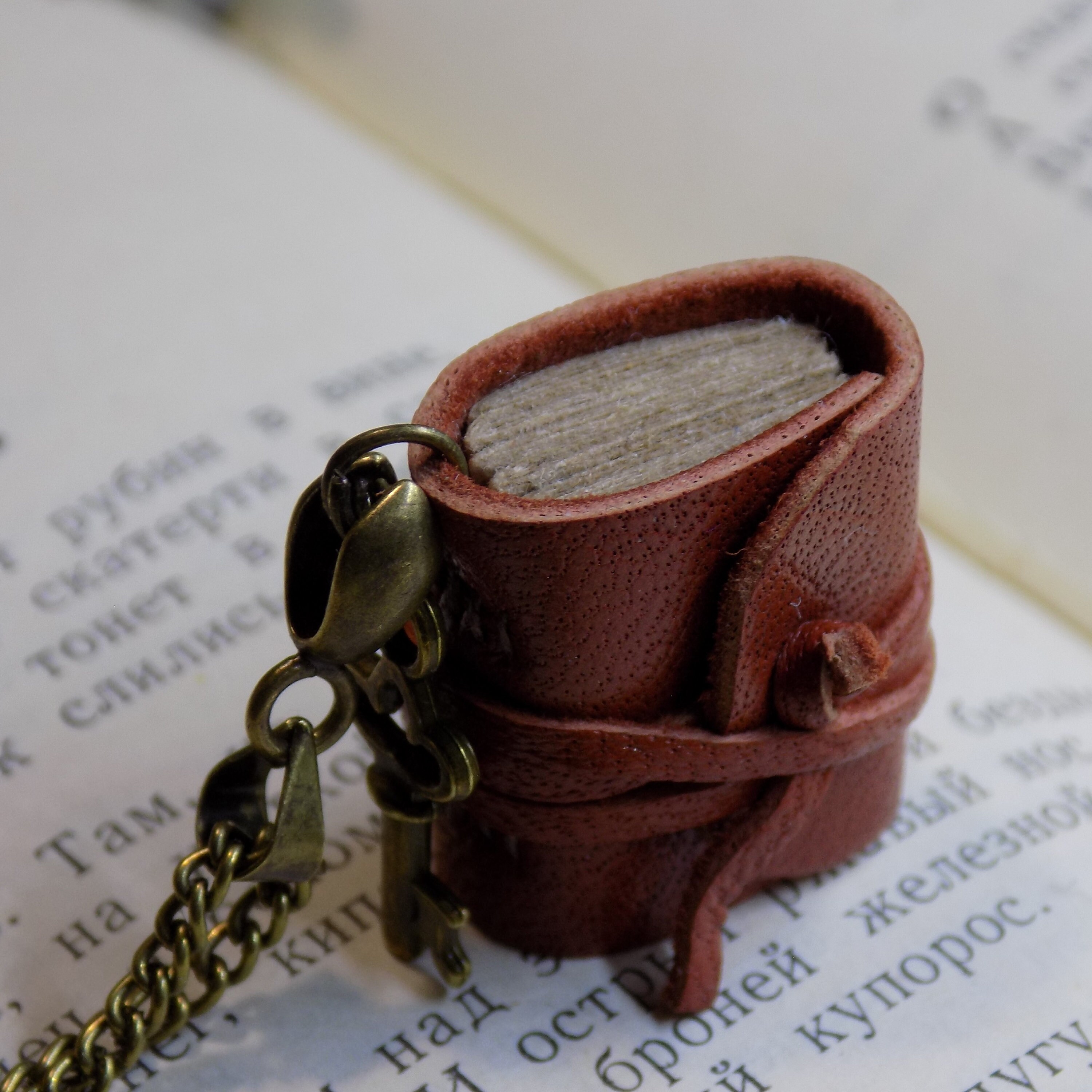 Mini Leather Book Necklace: Handmade Journal Pendant With Bronze Key - Etsy