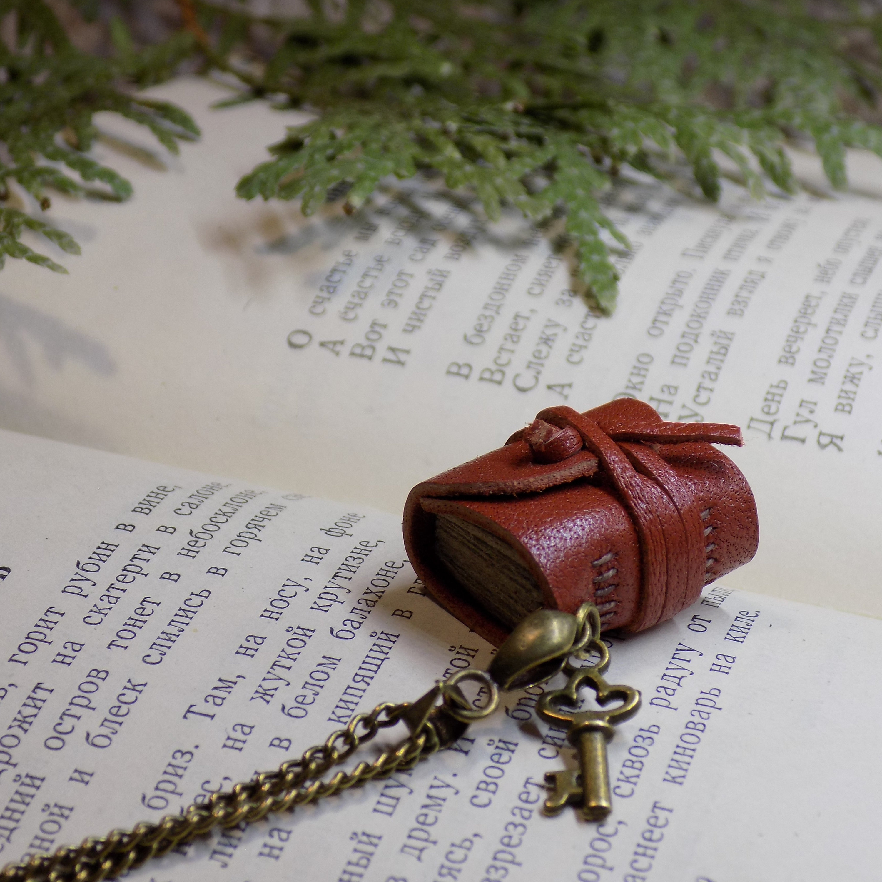 Mini Leather Book Necklace: Handmade Journal Pendant With Bronze Key - Etsy