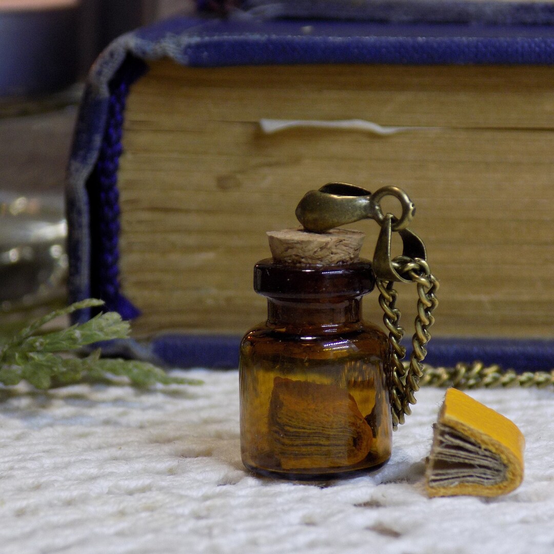 Tiny Book in Bottle Necklace: Miniature Leather Journal Pendant - Etsy