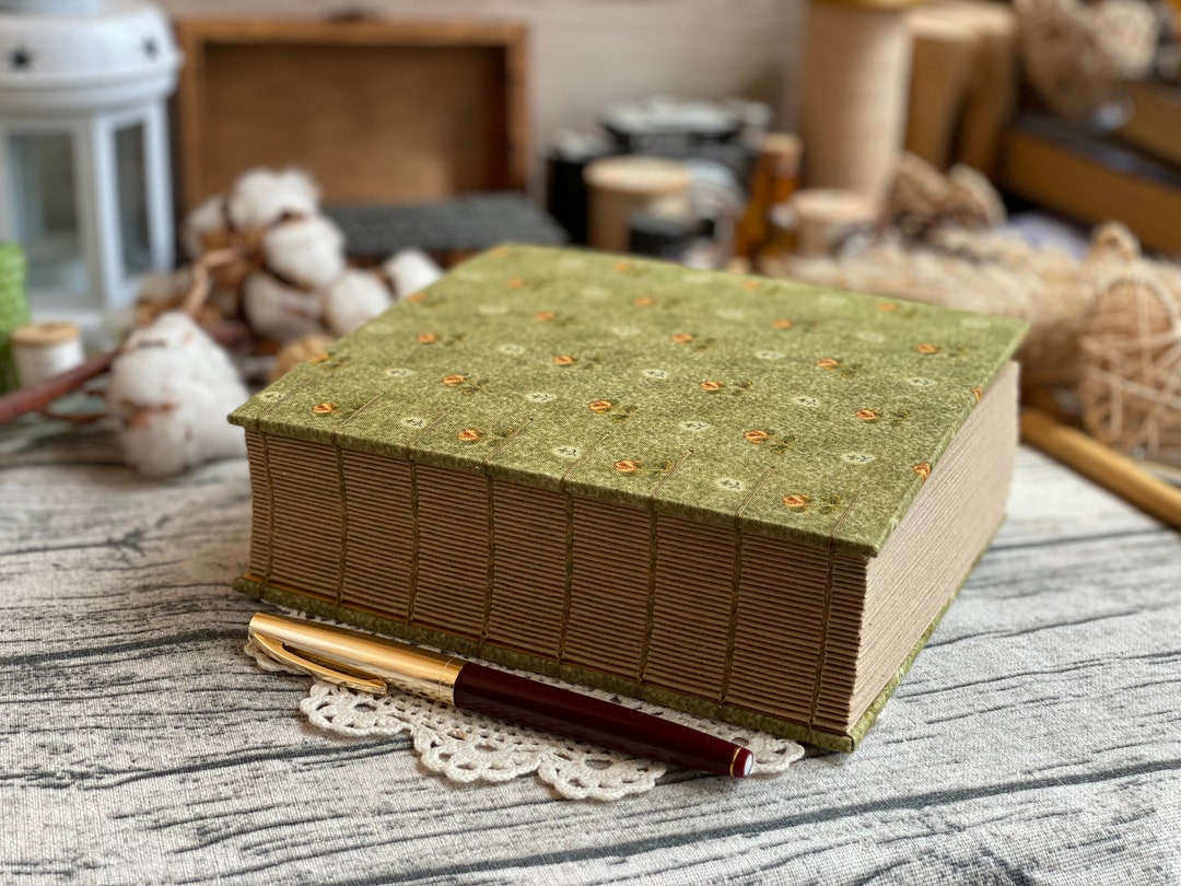 Handbound Kraft Paper Journal: Thick A5 Sketchbook, Botanical Fabric ...