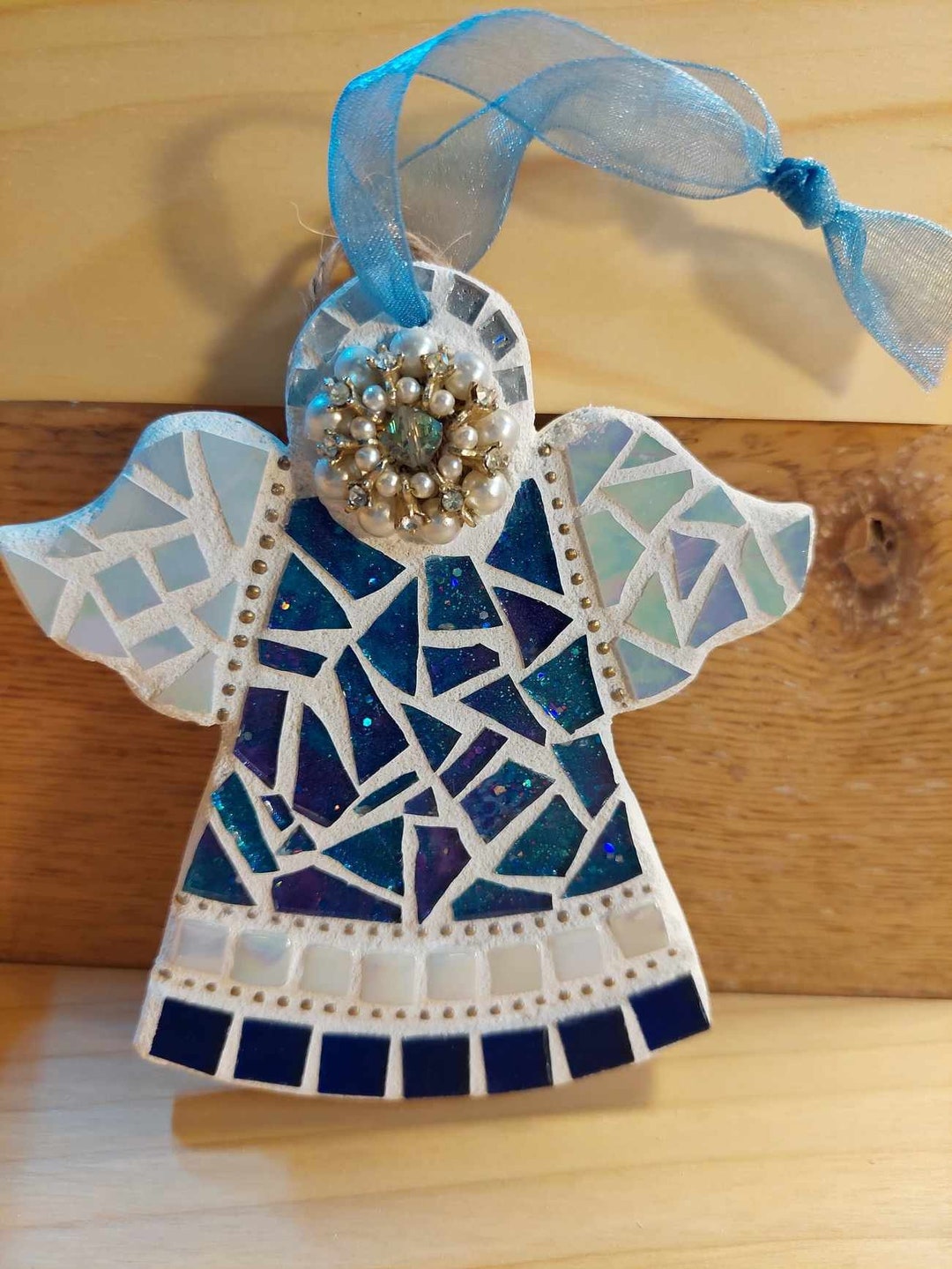 Blue & White Mosaic Angel, Glass Mosaics, Mini Mosaic Tiles, Wall ...