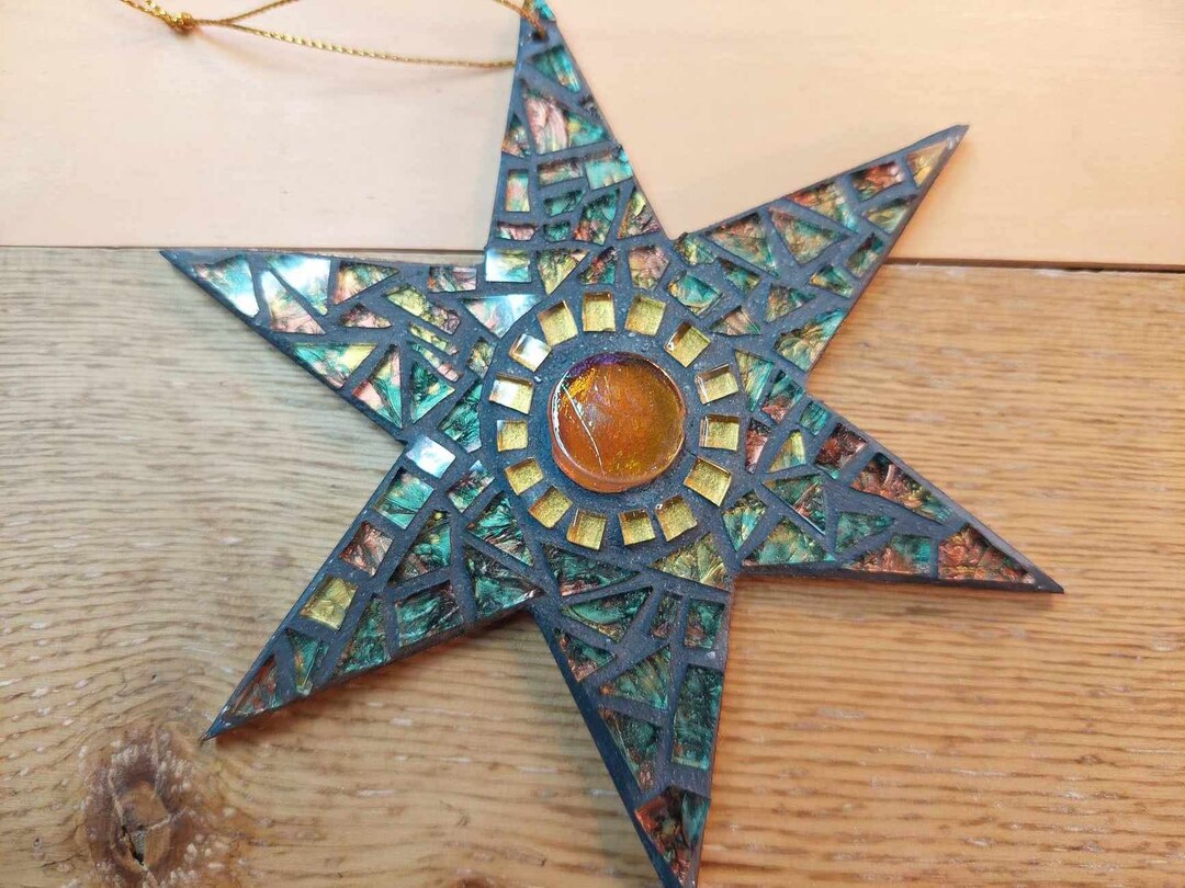 Mosaic Star Made With Van Gogh Glass and Glass Tiles - Etsy