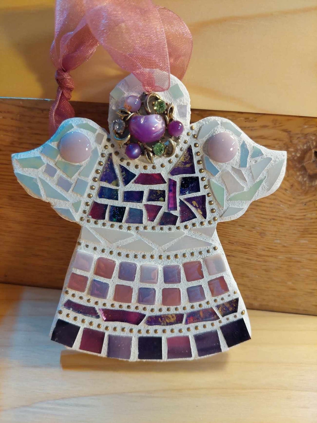 Purple & White Mosaic Angel, Glass Mosaics, Mini Mosaic Tiles, Vintage ...