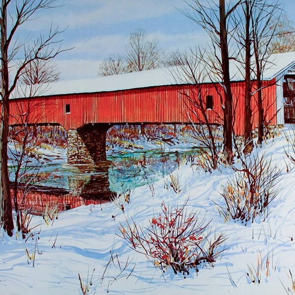 Red Covered Bridge - Etsy
