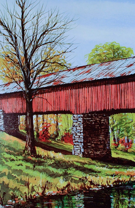 COVERED BRIDGE Poster Covered Bridge Art Covered Bridge - Etsy