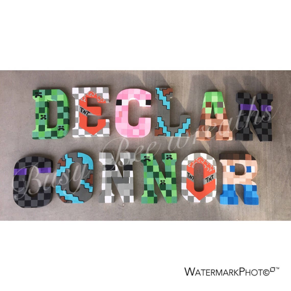 Minecraft Wooden Letters/hand Painted Letters/boys Room - Etsy