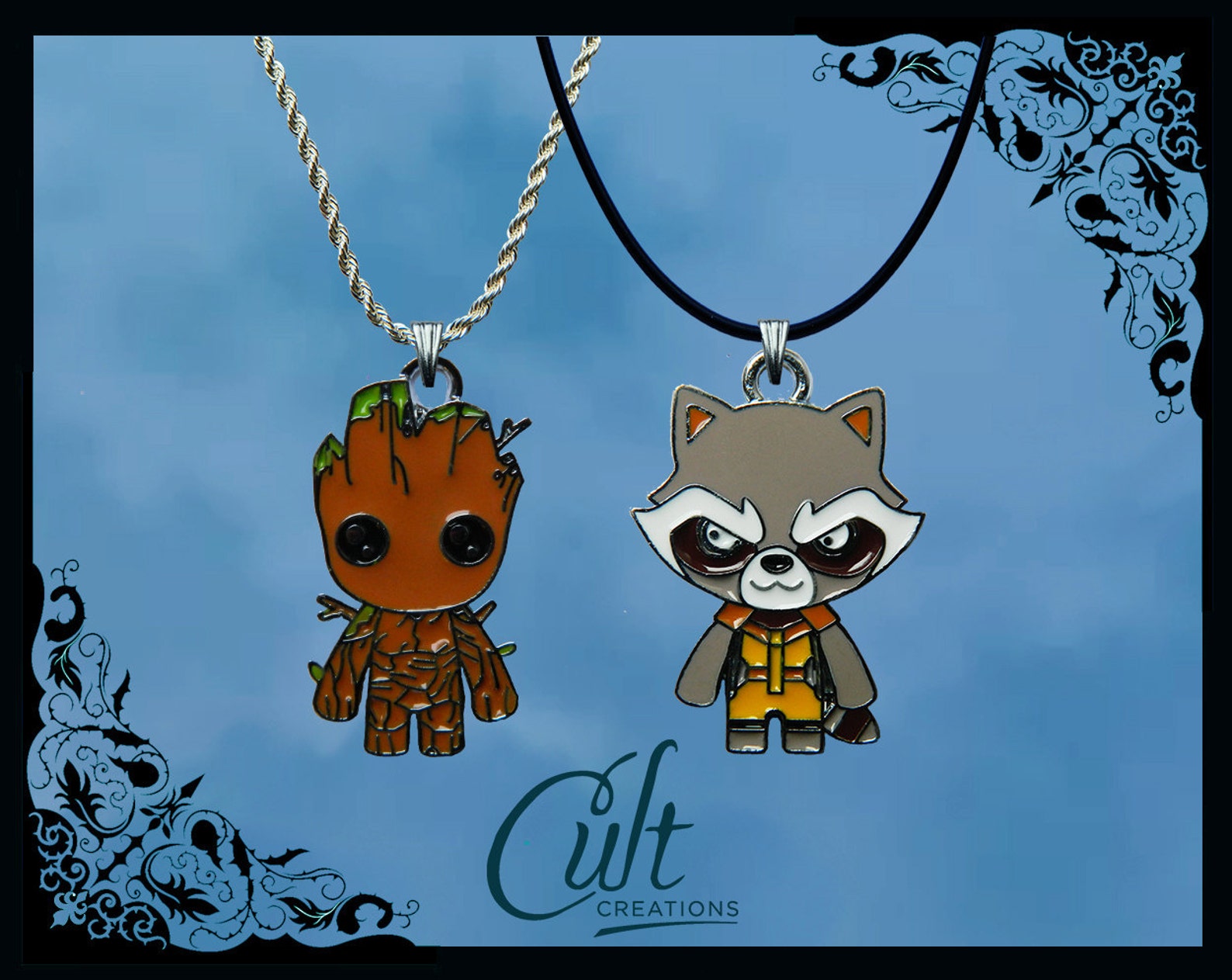 Marvel Guardians of the Galaxy Sterling Silver / Faux Leather Necklace ...