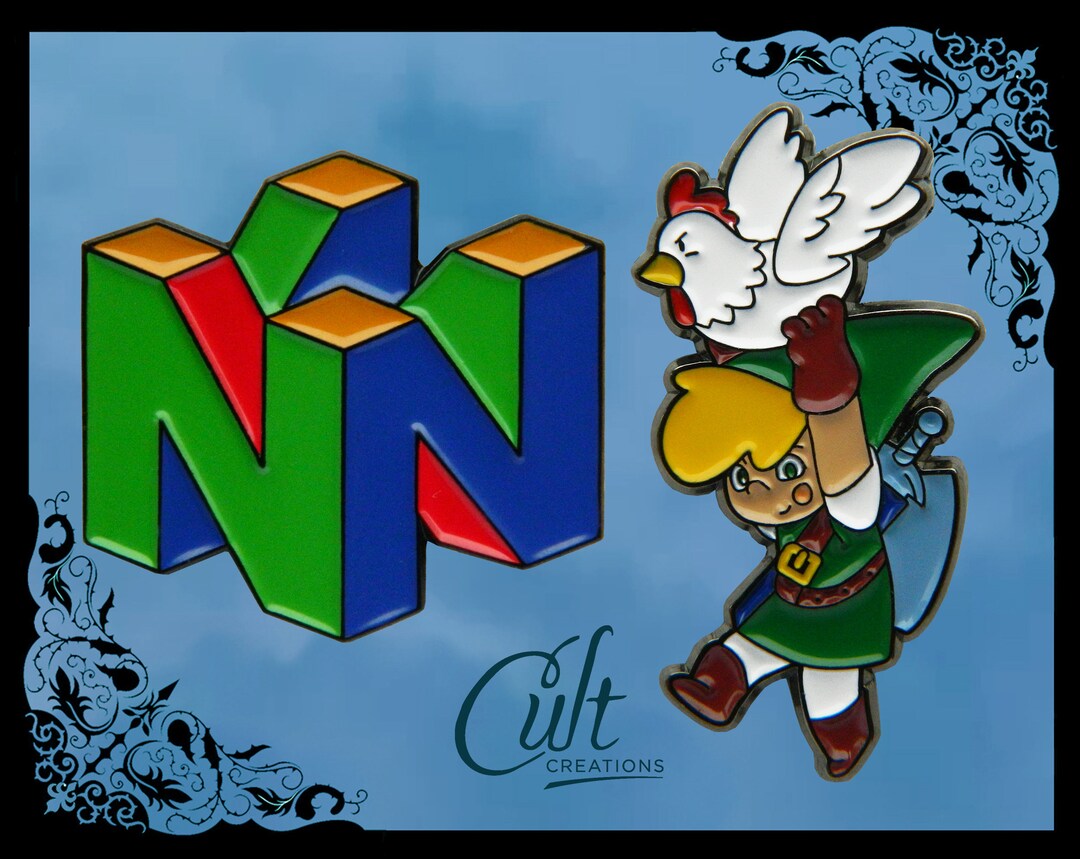 N64 Logo & Legend of Zelda Link With Cuccos Metal and Enamel Pins Pin ...