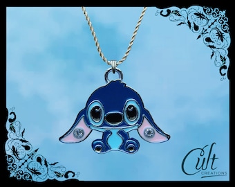 Disney Lilo Stitch Sterling Silver Faux Leather Necklace With Cute Stitch Charm Etsy